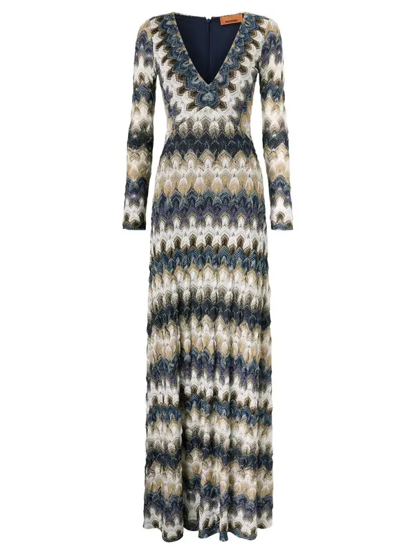 Missoni Long Lace Dress With V-neckline - Multicoloured