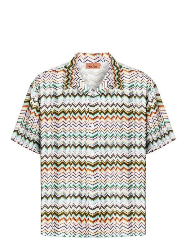 Missoni Bowling Shirt In Viscose With Irregular Zigzag Print - Multicoloured