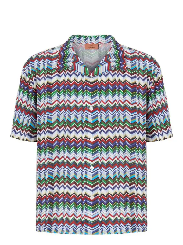 Missoni Bowling Shirt In Viscose With Irregular Zigzag Print - Multicoloured