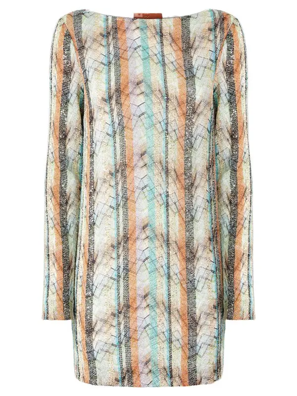 Missoni Multi-technique Mixed Viscose Lamé Mini Dress With Boat Neck - Multicoloured