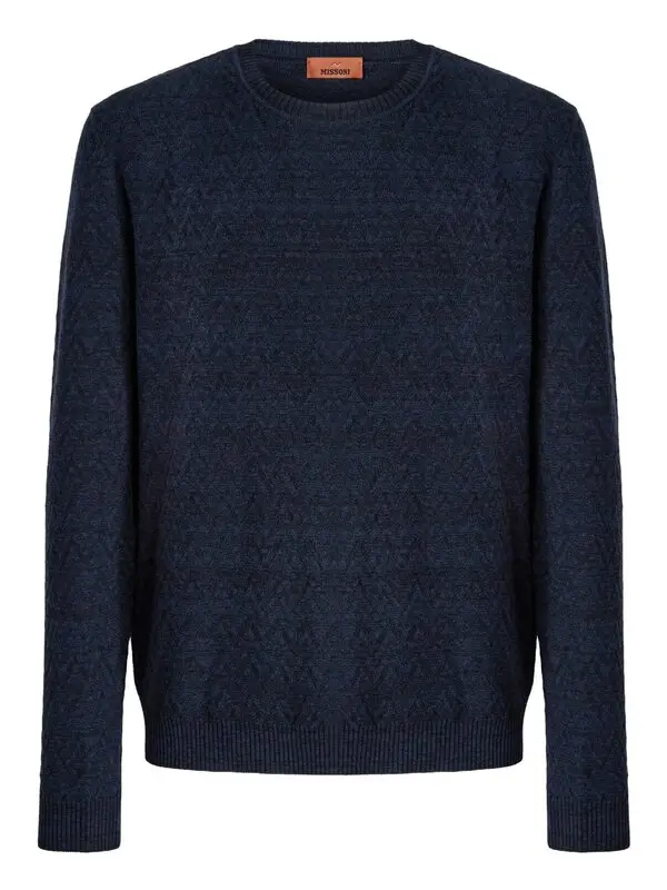 Missoni Crew-neck Wool And Cotton Pullover With Tone-on-tone Zigzag Pattern - Blue
