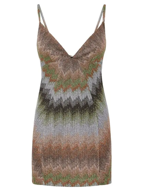 Missoni Sleeveless Viscose Lamé Mini Dress With Deep Neckline - Multicoloured