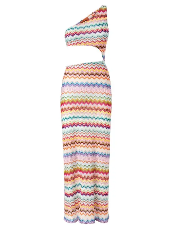Missoni One-shoulder Cover-up In Lamé Viscose With Pixel-effect Zigzag Pattern - Multicoloured