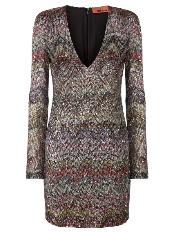 Missoni Mini Dress With V-neck And Zigzag Pattern - Multicoloured