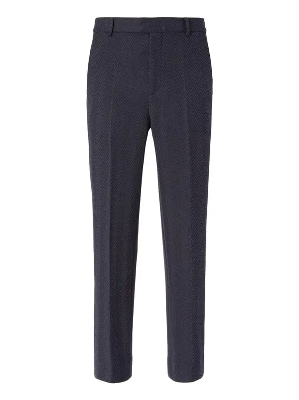 Missoni Classic Trousers In Cotton And Viscose With Tone-on-tone Zigzag Pattern - Blue