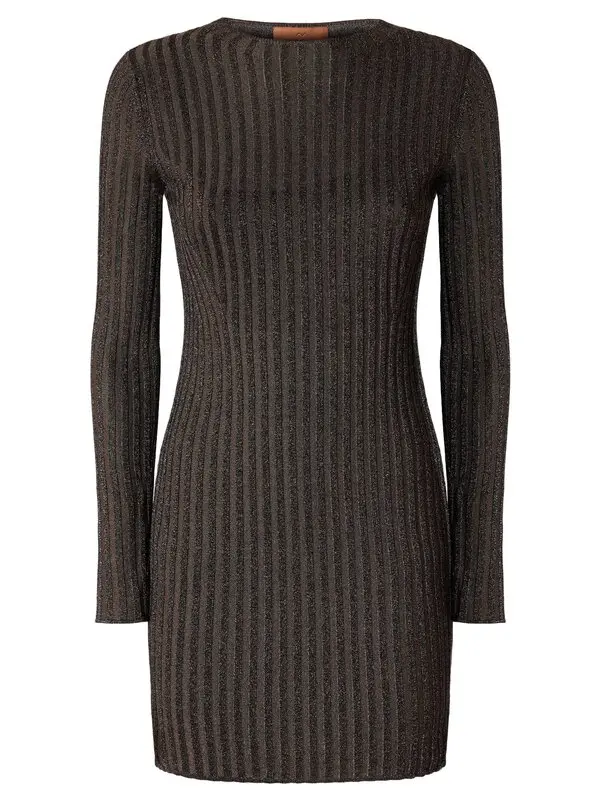 Missoni Ribbed Viscose Lamé Mini Dress - Brown