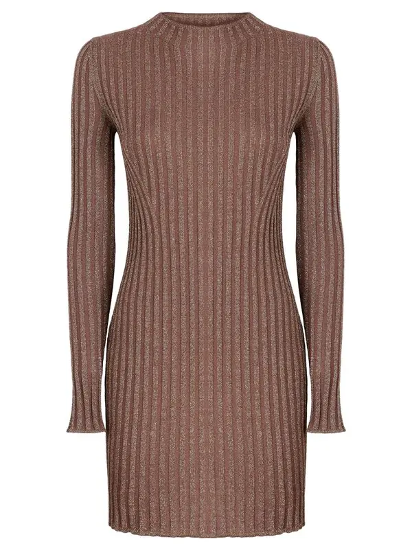 Missoni Ribbed Viscose Lamé Mini Dress - Rust