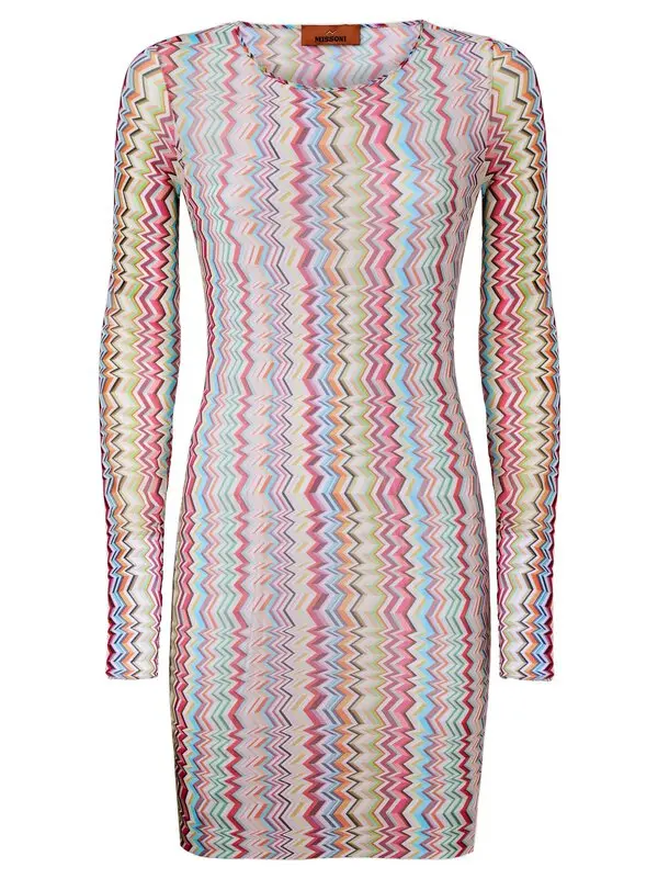 Missoni Midi Dress In Zig Zag Printed Tulle - Multicoloured