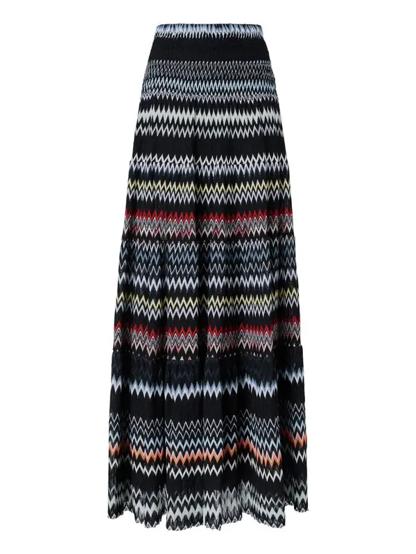 Missoni Long Skirt In Viscose And Cotton Zig Zag With Ruffles - Multicoloured