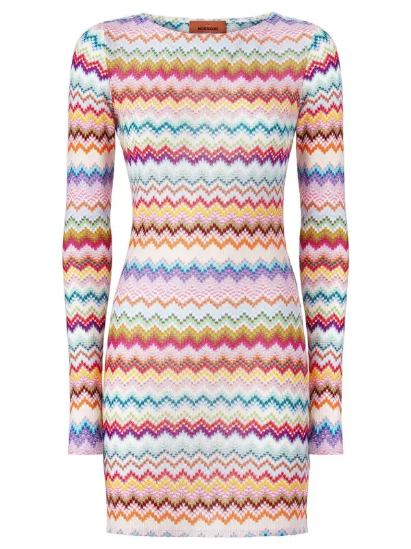Missoni Viscose Lamé Mini Dress With Pixelated Zigzag Motif - Multicoloured