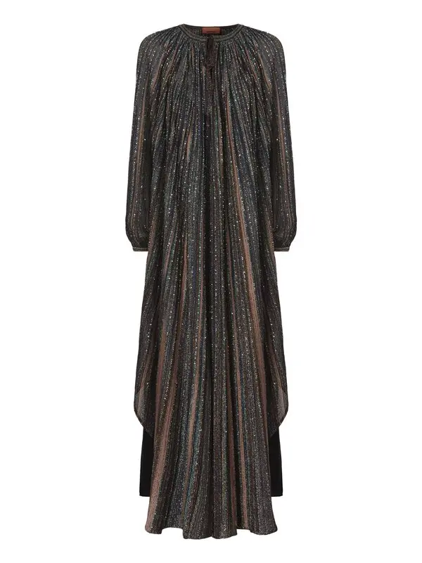 Missoni Ribbed Viscose Lamé Caftan With Wide Sleeves - Brown