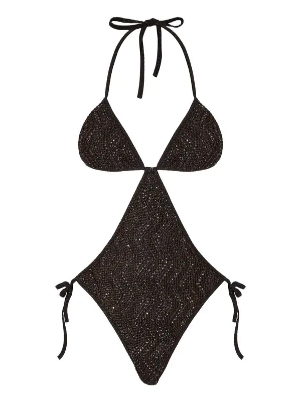 Missoni Zigzag Mesh Trikini With Sequins - Brown