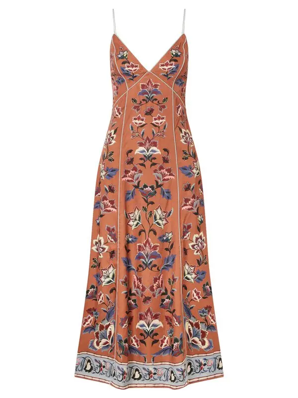 Farm Rio Floral Beauty Tapestry Floral-print Satin-twill Maxi Dress - Pink