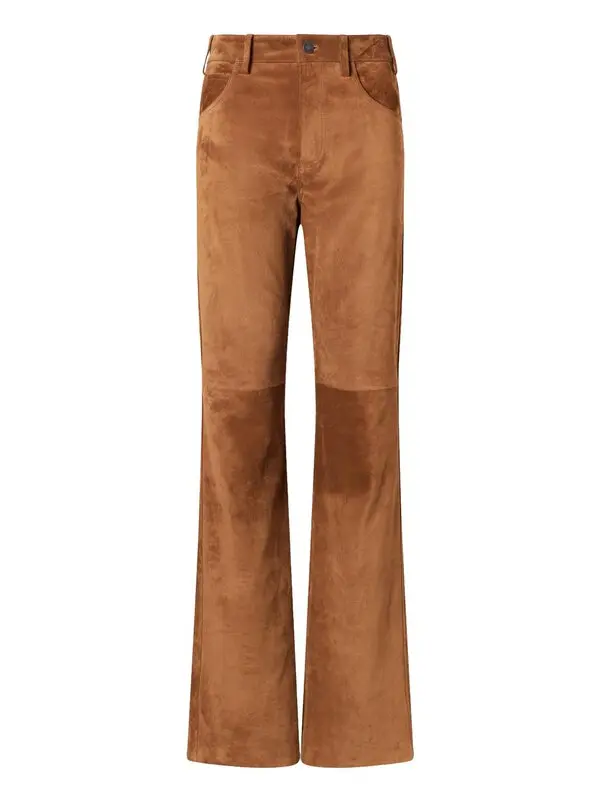 NILI LOTAN Joan Suede Straight-leg Pants - Brown
