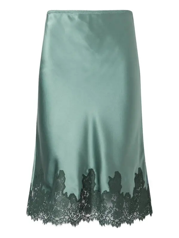 DÔEN Elowette Lace-trimmed Silk-satin Midi Skirt - Green