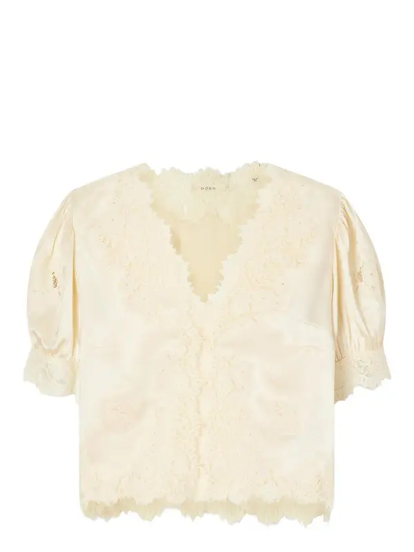 DÔEN Idella Lace-trimmed Silk-satin Shirt - Neutrals