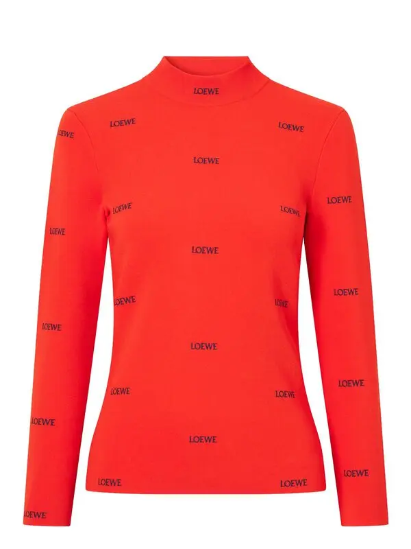 Loewe Logo-embroidered Ribbed-knit Turtleneck Sweater - Red
