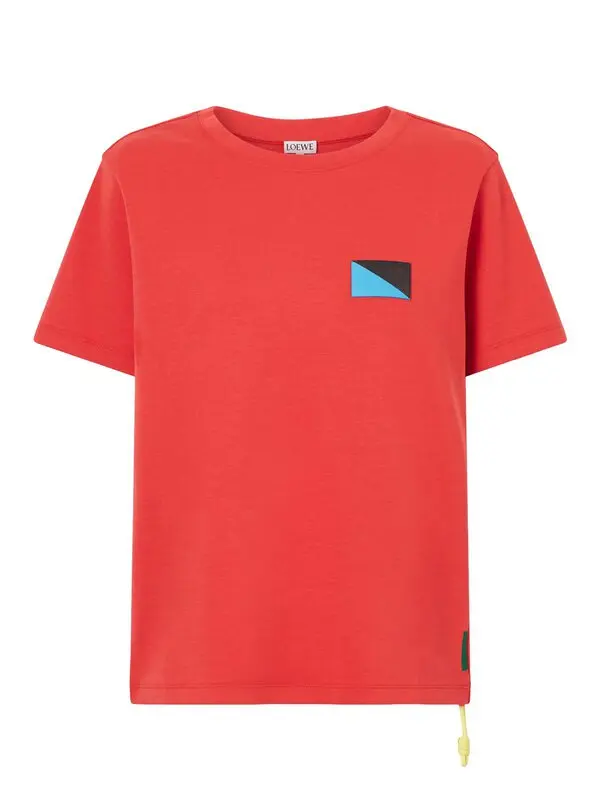 Loewe Logo-embossed Leather-trimmed Cotton-blend Jersey T-shirt - Red