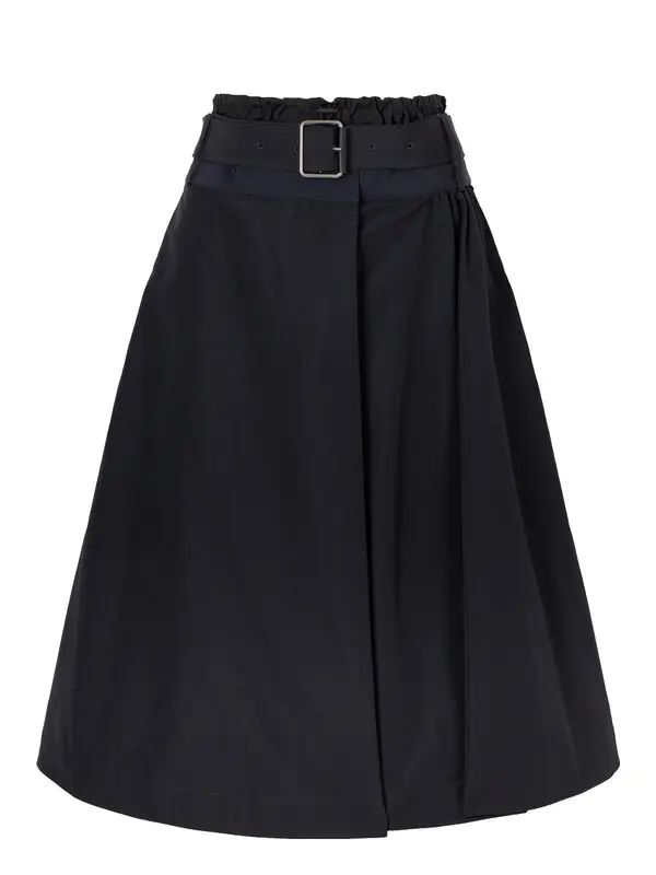 Loewe Belted Gathered Cotton-blend Shell Midi Skirt - Black