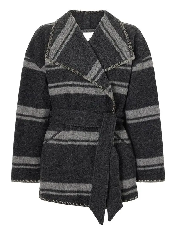 MARANT ETOILE Brea Belted Striped Knitted Coat - Gray