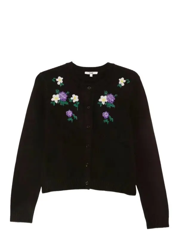 Maje Floral-beaded Cardigan - Brown