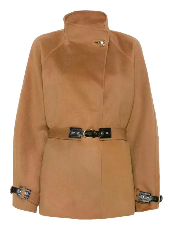 Maje Belted Funnel-neck Coat - Brown