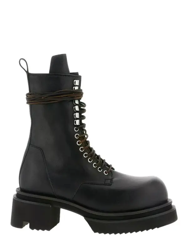 Rick Owens Lace Up Bogun Combat Boots - Black