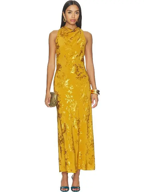 Hemant & Nandita Sleeveless Cowl Neck Midi Dress - Yellow