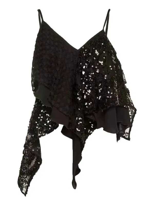 Attico Thelma Sequin-embellished Asymmetric Top - Black