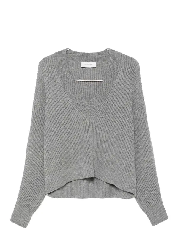 Sportmax Ribbed-knit Buttoned-sleeves Sweater - Grey