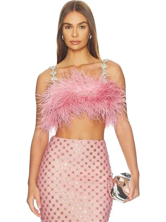 BRONX BANCO Madeline Diamond Feather Crop Top In . Also - Pink