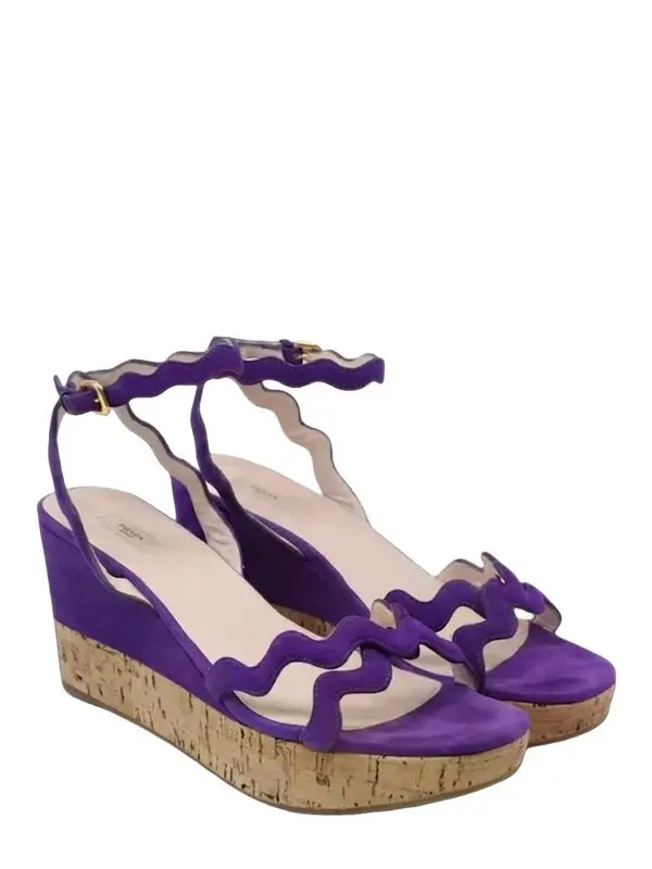 Prada Wavy Strap Wedge Sandals - Purple