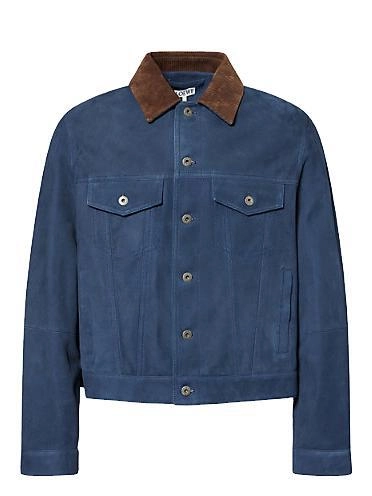Loewe Contrast-collar Suede Jacket - Navy Blue