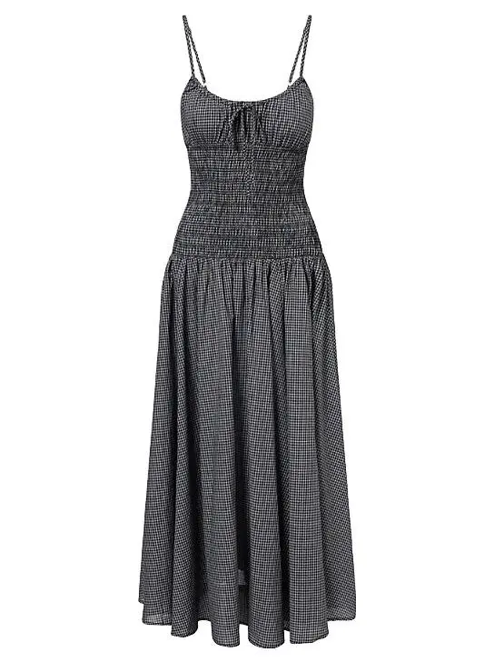 Dissh Lila Checked Cotton Midi Dress - Dark Check