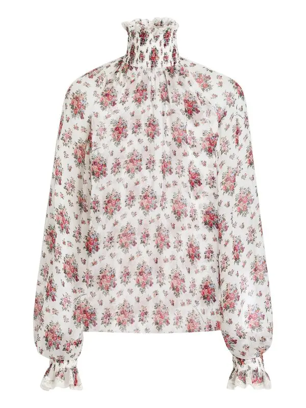 Dolce & Gabbana Small Flower Bouquets-print Chiffon Top Shirts And Tops - Multicolor