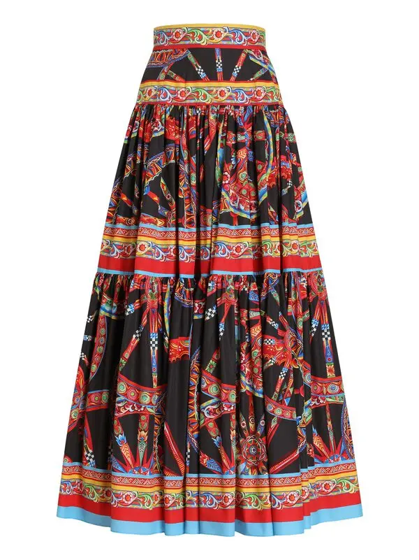 Dolce & Gabbana Carretto-print Poplin Long Skirt - Multicolor