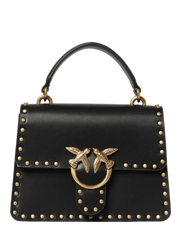 Pinko Love Bag One Calfskin Mini Handbag With Studs And Logo Clasp - Black