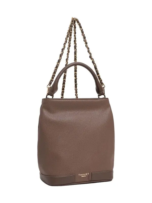 TWINSET Grained Leather Bucket Bag With Chain Strap - Brown