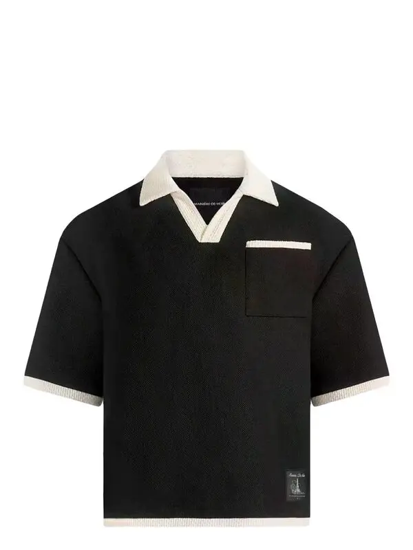 Manière De Voir Brice In Boxy Crochet-detail Polo Shirt - Black