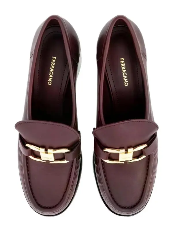 FERRAGAMO Block Heel Loafers With Gancini Ornament - Red