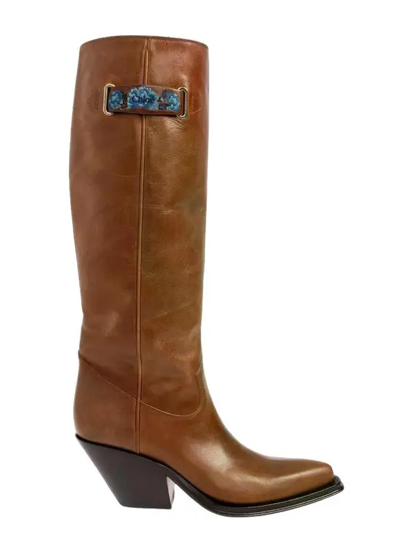 Chloé Azelan Embroidered Leather Boots - Brown