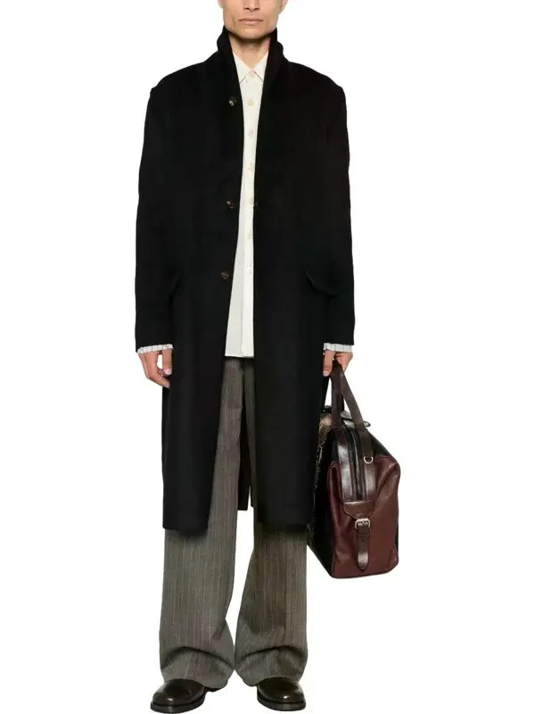 KANG Funnel-neck Single-breasted Coat - Black