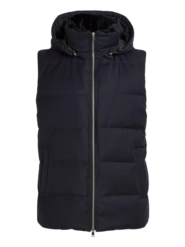 YVES SALOMON Virgin Wool-silk Down Hooded Gilet - Navy