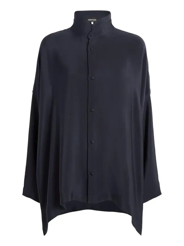 Eskandar Silk Stand-collar Shirt - Black