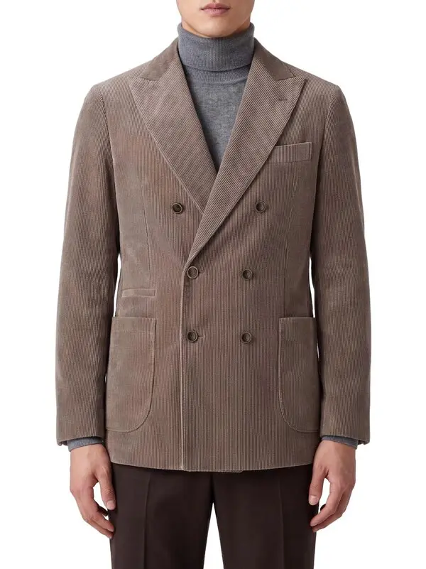 Brunello Cucinelli Double-breasted Corduroy Velvet Blazer With Lapels - Grey