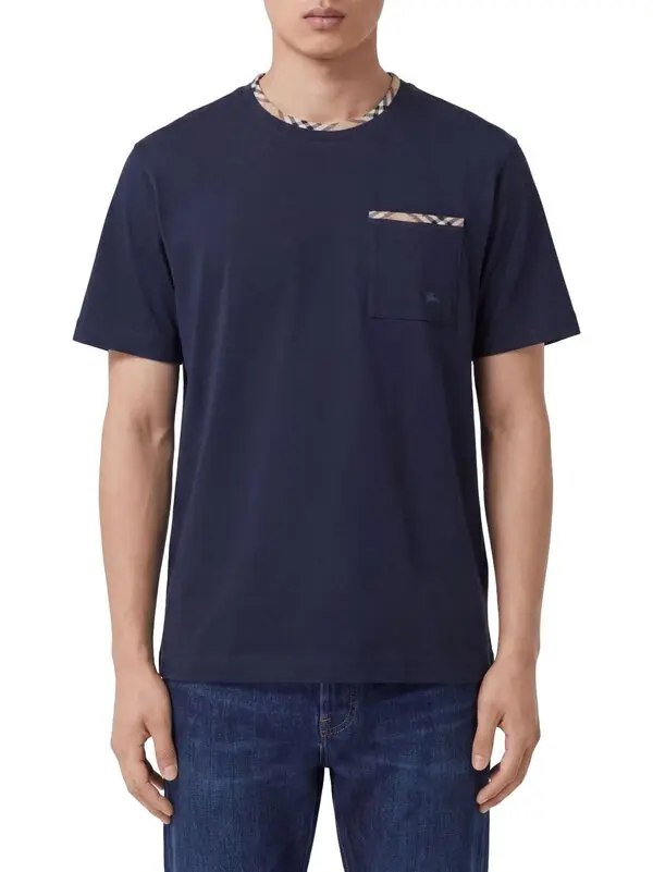 Burberry Ekd Logo Cotton T-shirt With Contrast Pocket And Trim - Navy