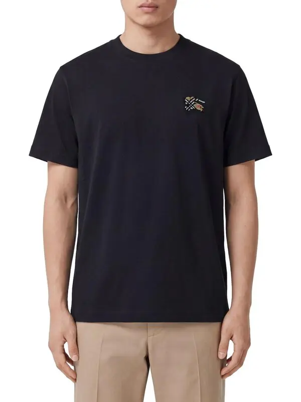 Burberry Cotton T-shirt With Contrasting Equestrian Knight Logo - Black