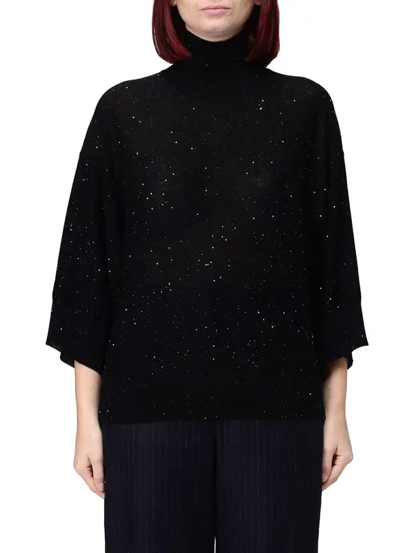 Fabiana Filippi Pure Wool Turtleneck Sweater With Dropped Shoulders And Asymmetrical Hem - Black