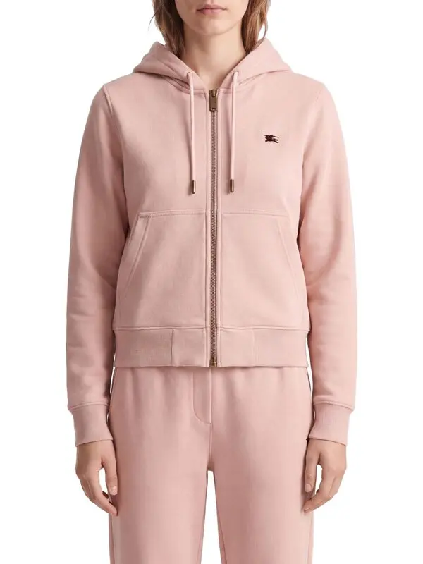 Burberry Embroidered Ekd Cotton Zip-up Hoodie - Pink