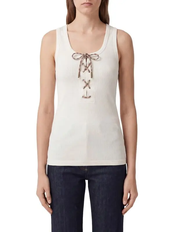 Burberry Slim Fit Cotton Top With Square Neckline And Ties - Grey